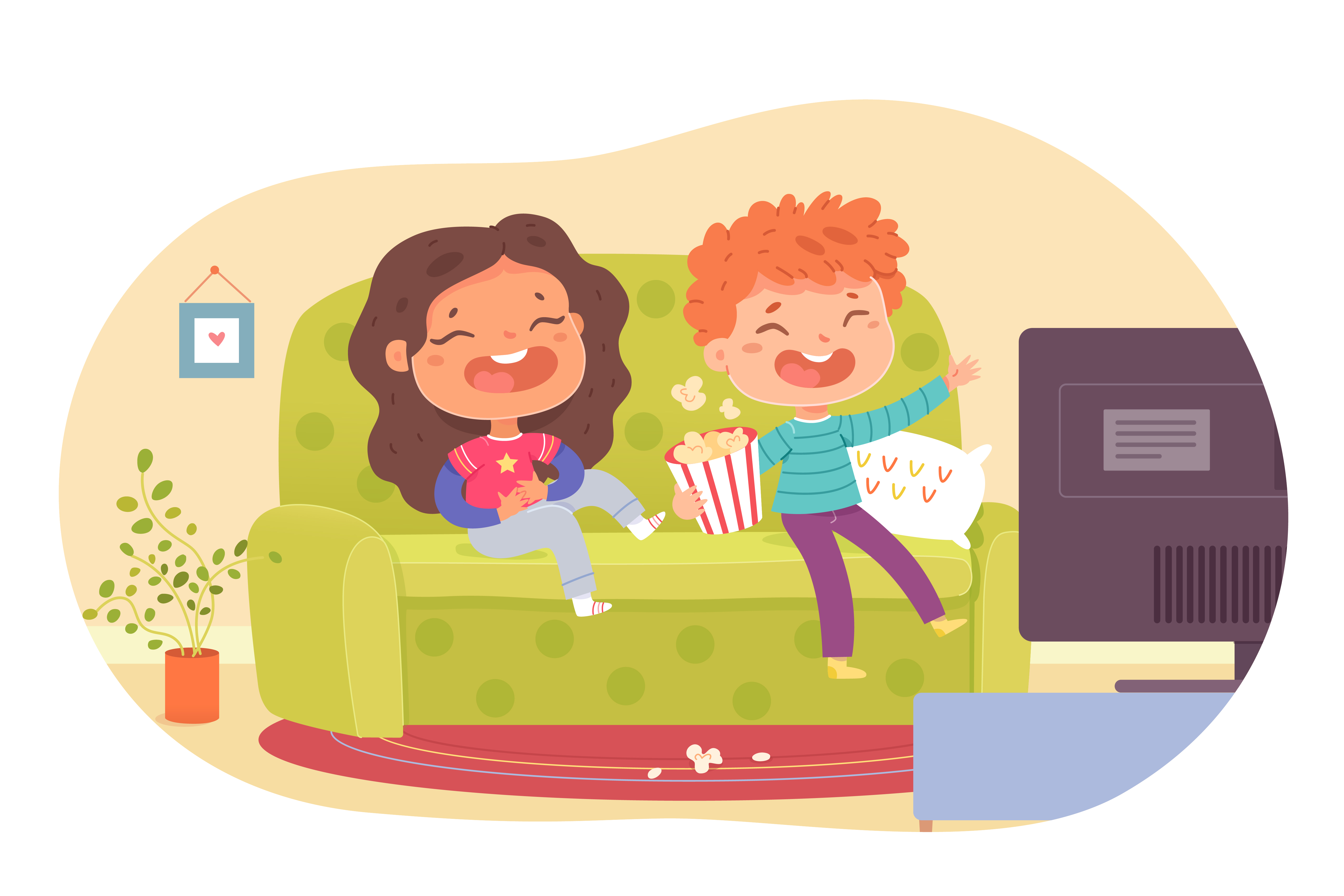 Kids watching movies on tv at home. Little boy and girl watch film on ...